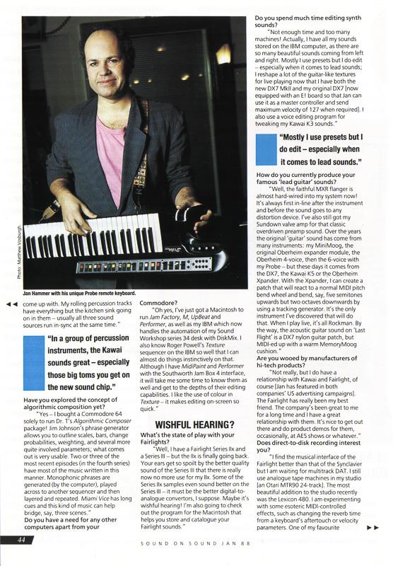 (SCANS) Jan Hammer interview - Sound On Sound (January 1988) - Jan ...
